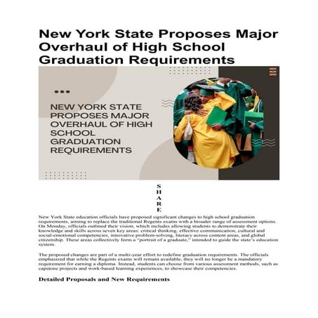 New York State Proposes Major Overhaul of High School Graduation ...