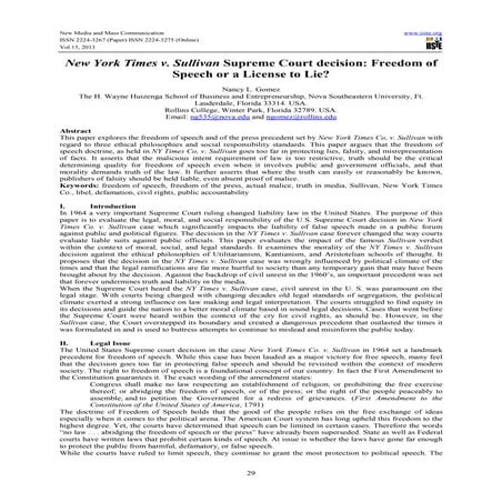 New york times v. sullivan supreme court decision freedom of speech or ...