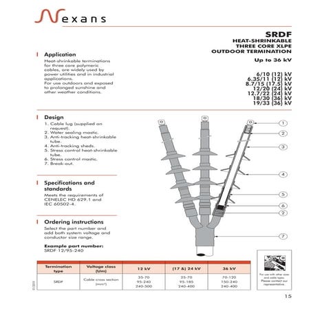 Nexans Heat Shrink Terminations Outdoor 3 Core XLPE 6.6kV-11kV-33kV - Nexans SRDF | PDF