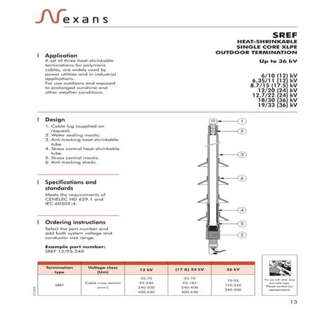 Nexans Heat Shrink Terminations Outdoor Single Core XLPE 6.6kV-11kV-33kV - Nexans SREF | PDF
