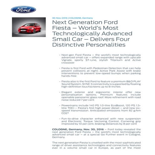 2018 Ford Fiesta - Press Release | PDF