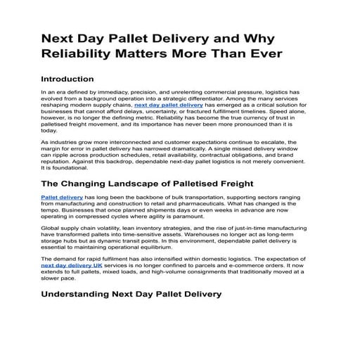 Next Day Pallet Delivery and Why Reliability Matters More Than Ever.pdf