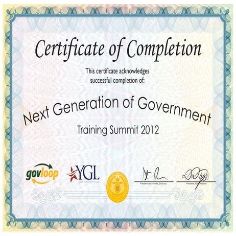 Next Generation of Government Training Summit 2012 Certificate of ...