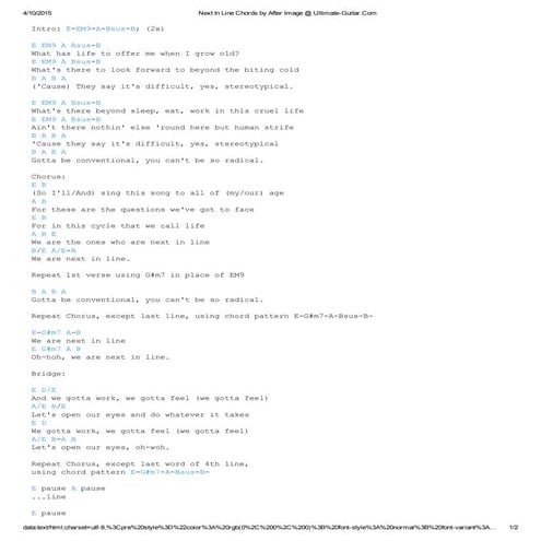 Next in line chords by after image @ ultimate guitar | PDF