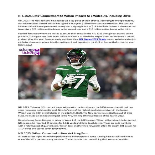 NFL 2025 Jets' Commitment to Wilson Impacts NFL Wide outs Including ...