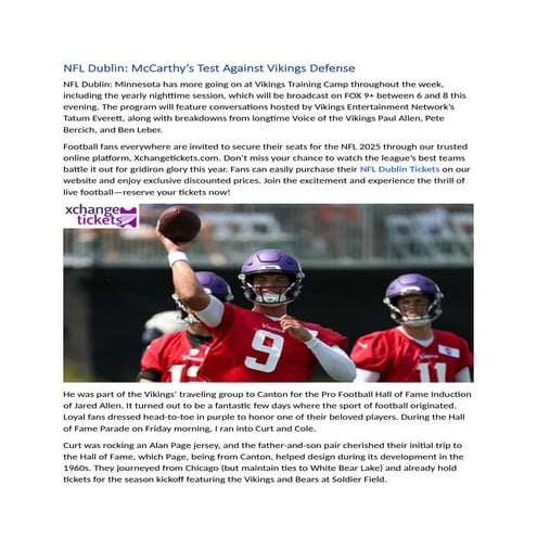 NFL Dublin McCarthy’s Test Against Vikings Defense.docx