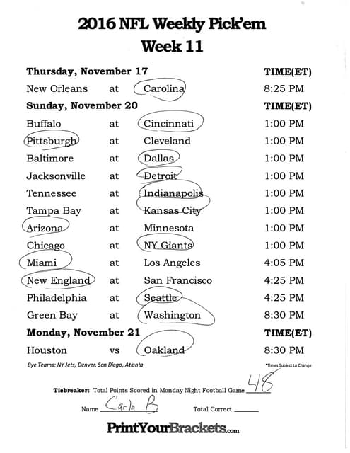 Nfl week 12 all picks | PDF