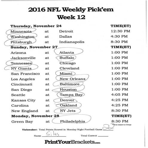 Nfl week 12 all picks | PDF