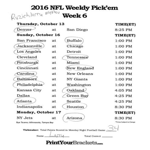Nfl week 6 picks | PDF
