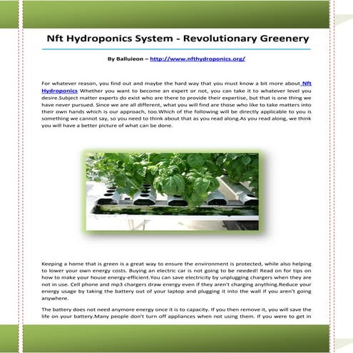 Nft hydroponics | PDF