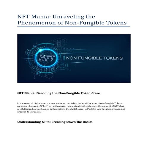 NFT Mania Unraveling the Phenomenon of Non-Fungible Tokens | PDF