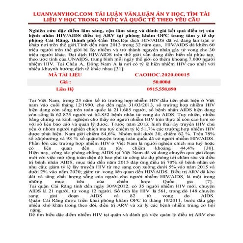 Nghien cuu dac diem lam sang, can lam sang va danh gia ket qua dieu tri cua benh nhan hiv aids ...