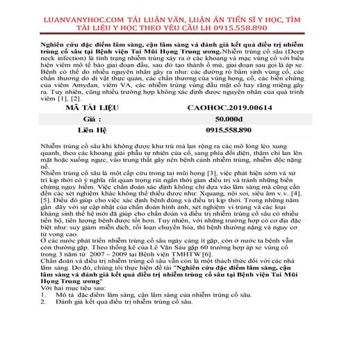 Nghien cuu dac diem lam sang, can lam sang va danh gia ket qua dieu tri nhiem trung co sau | DOCX