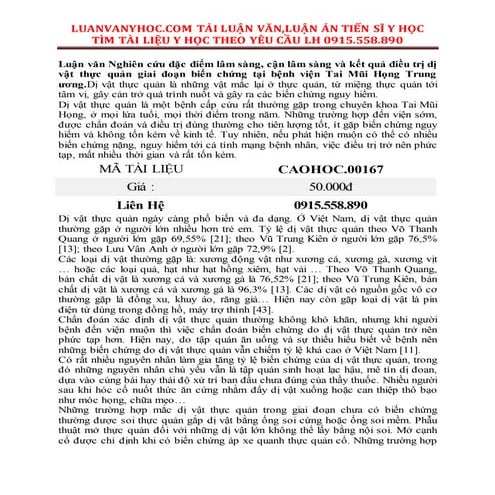 Nghien cuu dac diem lam sang, can lam sang va ket qua dieu tri di vat thuc quan | DOCX