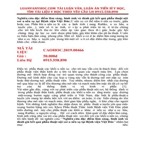 Nghiencuu dac diem lam sang, hinh anh va danh gia ket qua phau thuat noi soi u nen so tai benh ...