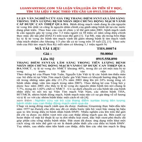 Nghien cuu gia tri thang diem syntax lam sang trong tien luong benh nhan hoi chung dong mach ...