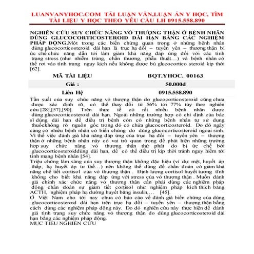 NGHIÊN CỨU SUY CHỨC NĂNG VỎ THƯỢNG THẬN Ở BỆNH NHÂN DÙNG GLUCOCORTICOSTEROID DÀI HẠN BẰNG CÁC ...