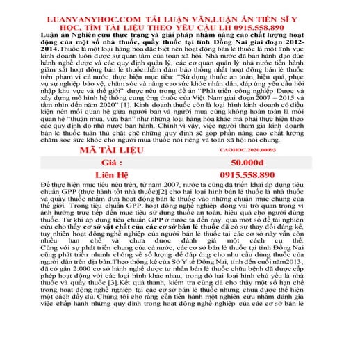 Nghien cuu thuc trang va giai phap nham nang cao chat luong hoat dong cua mot so nha thuoc | DOCX