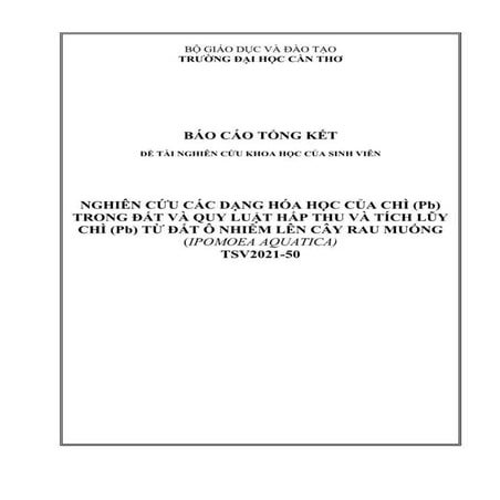 Nghiên cứu các dạng hóa học của chì (Pb) trong đất và quy luật hấp thu ...