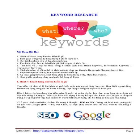 Nghiên cứu từ khóa keyword research | PDF