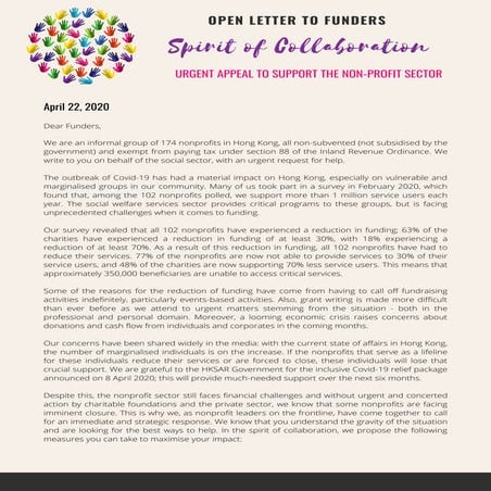 NGO Letters to Funders, 2020 HONG KONG | PDF | Government Support and ...