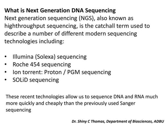 Next generation sequencing | PPTX | Chemistry | Science