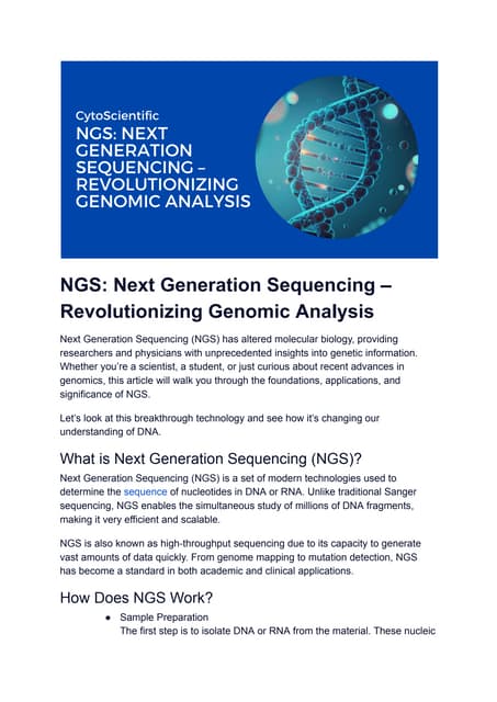 Next Generation Sequencing (NGS) | PPTX | Biological Sciences | Science