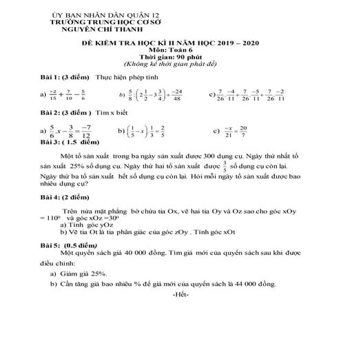 Đề Thi HK2 Toán 6 - THCS Nguyễn Chí Thanh | PDF