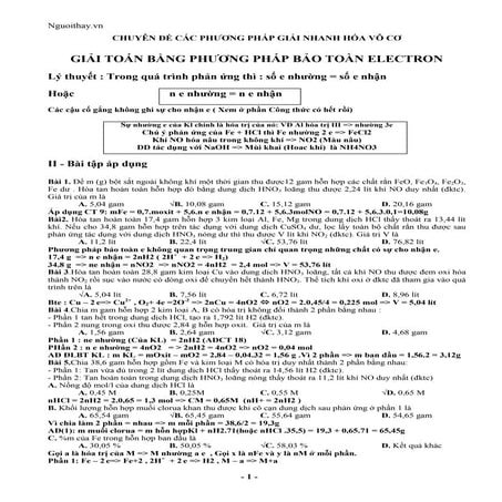 {Nguoithay.org} bai tap ap dung phuong phap giai nhanh hoa hoc giai chi tiet | PDF