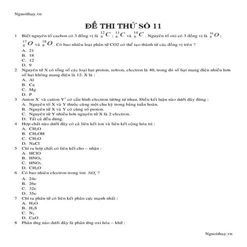 {Nguoithay.org} de thi thu dai hoc mon hoa so 11 khu vuc tay nguyen giai chi tiet | PDF