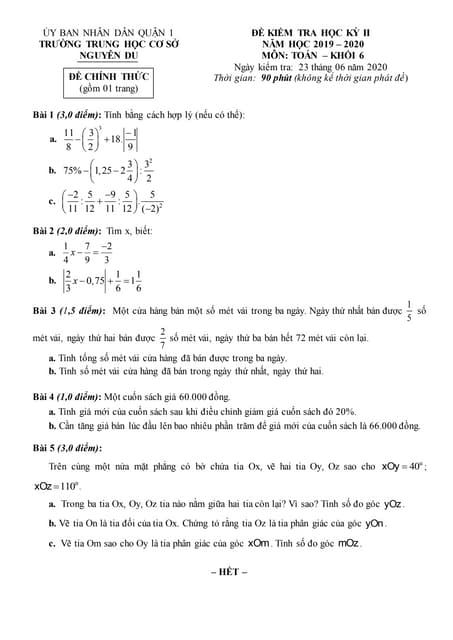 Đề Thi HK2 Toán 6 - THCS Trung Học Thực Hành Sài Gòn | DOCX