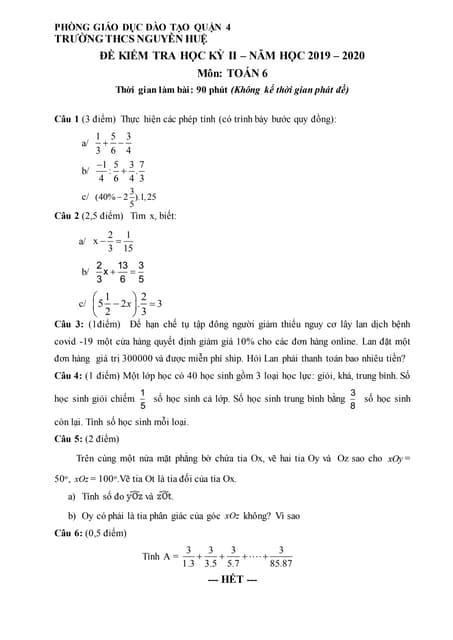 Đề Thi HK2 Toán 6 - THCS Trung Học Thực Hành Sài Gòn | DOCX