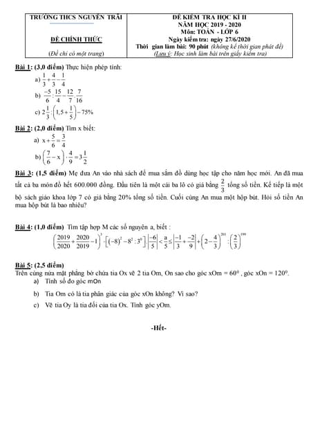 Đề Thi HK2 Toán 6 - THCS Trung Học Thực Hành Sài Gòn | PDF