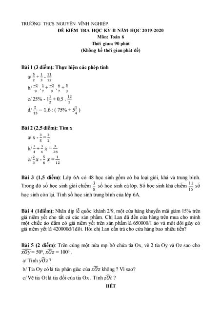 Đề Thi HK2 Toán 6 - THCS Bình Chánh | DOCX