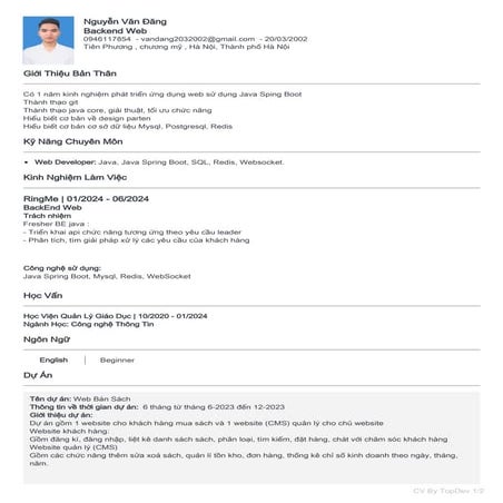 Nguyễn Văn Đăng , Backend Web Java_CV.pdf