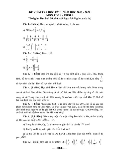 Đề Thi HK2 Toán 6 - THCS Trung Học Thực Hành Sài Gòn | DOCX