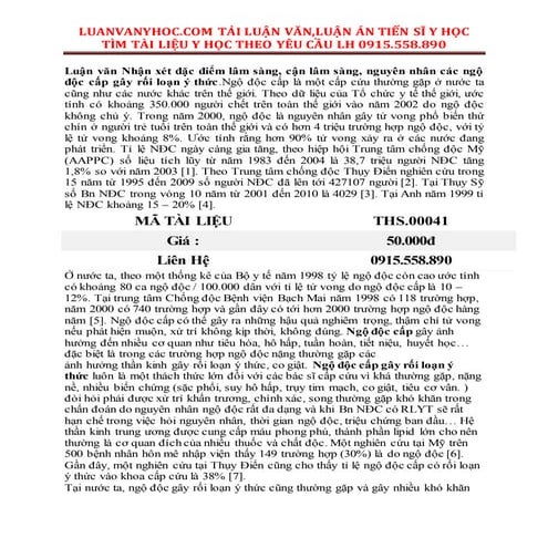 Nhan xet dac diem lam sang, can lam sang, nguyen nhan cac ngo doc cap gay roi loan y thuc | PDF