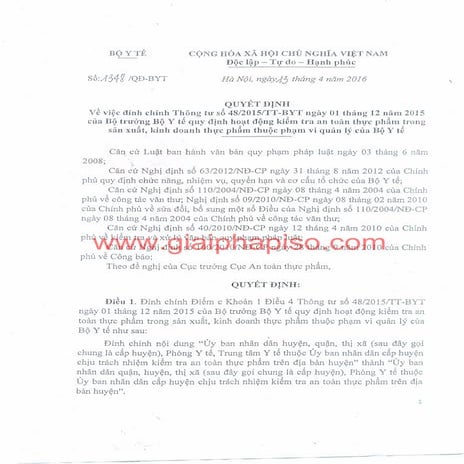 Quyết định số 1348/QĐ-BYT quy định an toàn thực phẩm trong kinh doanh, sản xuất | PDF