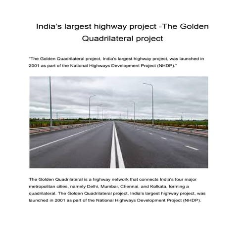 India’s largest highway project -The Golden Quadrilateral project | PDF ...