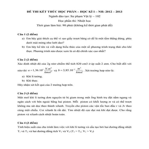 Nhiệt HK1 12-13 | PDF