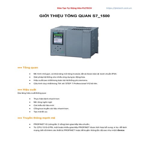 Tài liệu chi tiết bộ điều khiển PLC Siemens S7-1500 | PDF