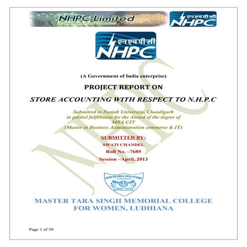 Nhpc project-parbati 2 on store accounting (finance) | DOC