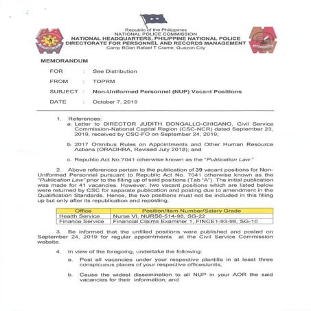 PNP Non-Uniformed Personnel (NUP) Vacant Position | PDF