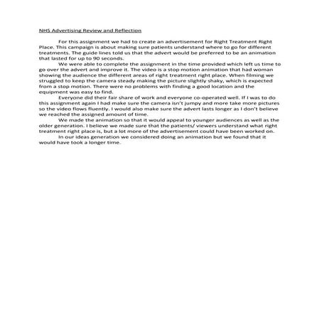Nhs advertising review and reflection | DOCX