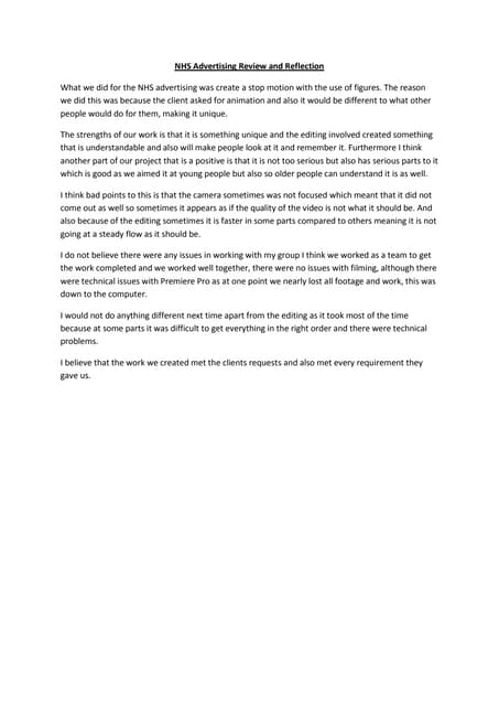 Nhs advertising review and reflection