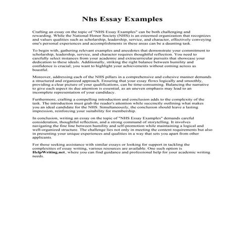 Nhs Essay. St. Elizabeth School of Nursing | PDF
