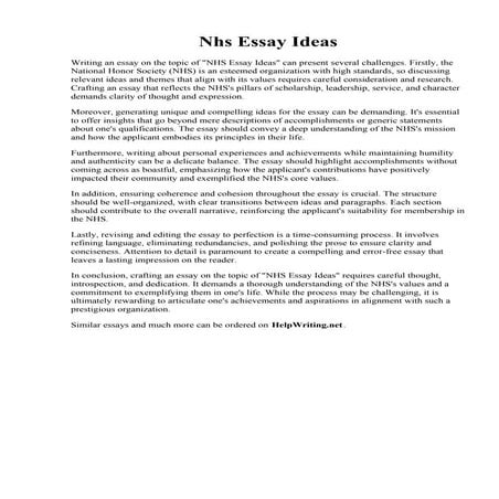 Nhs Essay Ideas. Nhs essay examples. How I Exhibit the Four Pillars of ...