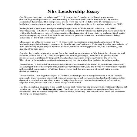 Nhs Leadership Essay | PDF