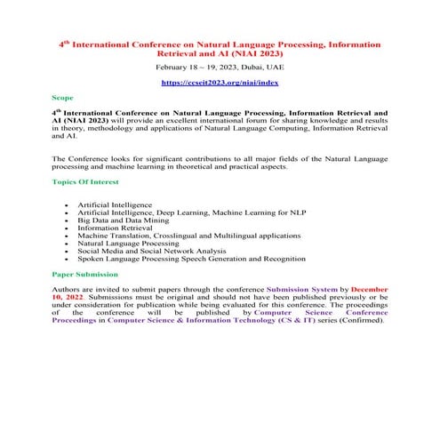 Call for Papers - 4 th International Conference on Natural Language ...