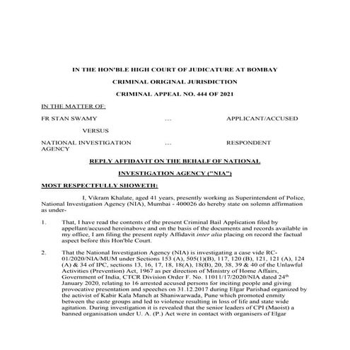 Nia reply affidavit | PDF